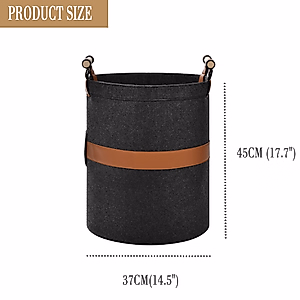 Large Felt Storage Basket with wood handles Perfect for Laundry, Toys, Shoes, Nursery, firewood and Living Room Organization (Round-1pcs)