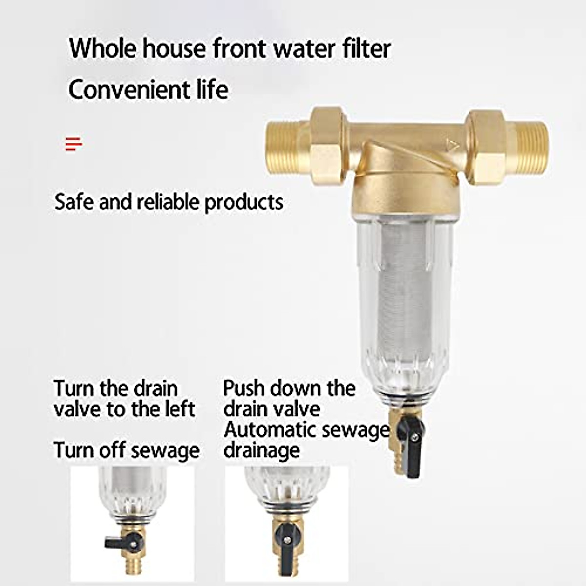 CJGS Water Pre-Filter Sediment Filter 40 Micron,Central Prefilter Whole House Water Filter Purifier System 3T/h Siphon Backwash -Reusable Spin Down Sediment Water Filter