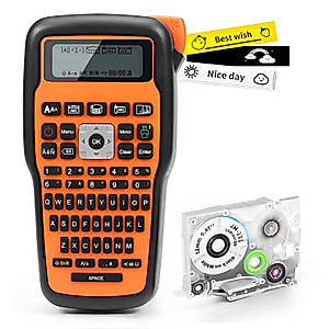 MarkDomain Label Maker Machine E1000Portable Handheld Cable Labeler Machine with AC Adapter, QWERTY Keyboard, One-Touch Keys, Easy to use for Home Office & Industrial Labeling Jobs, Orange