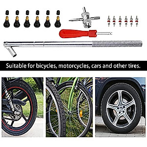 Tire Valve Stem Tool Puller and Installer Kit, Remover and Installation Set, 6 Pcs TR412 Snap-in Valve Stems with Valve Stem Cores, 1 Pcs Single Head Tire Valve Core Tool, 1 Pcs 4-Way Valve Tool