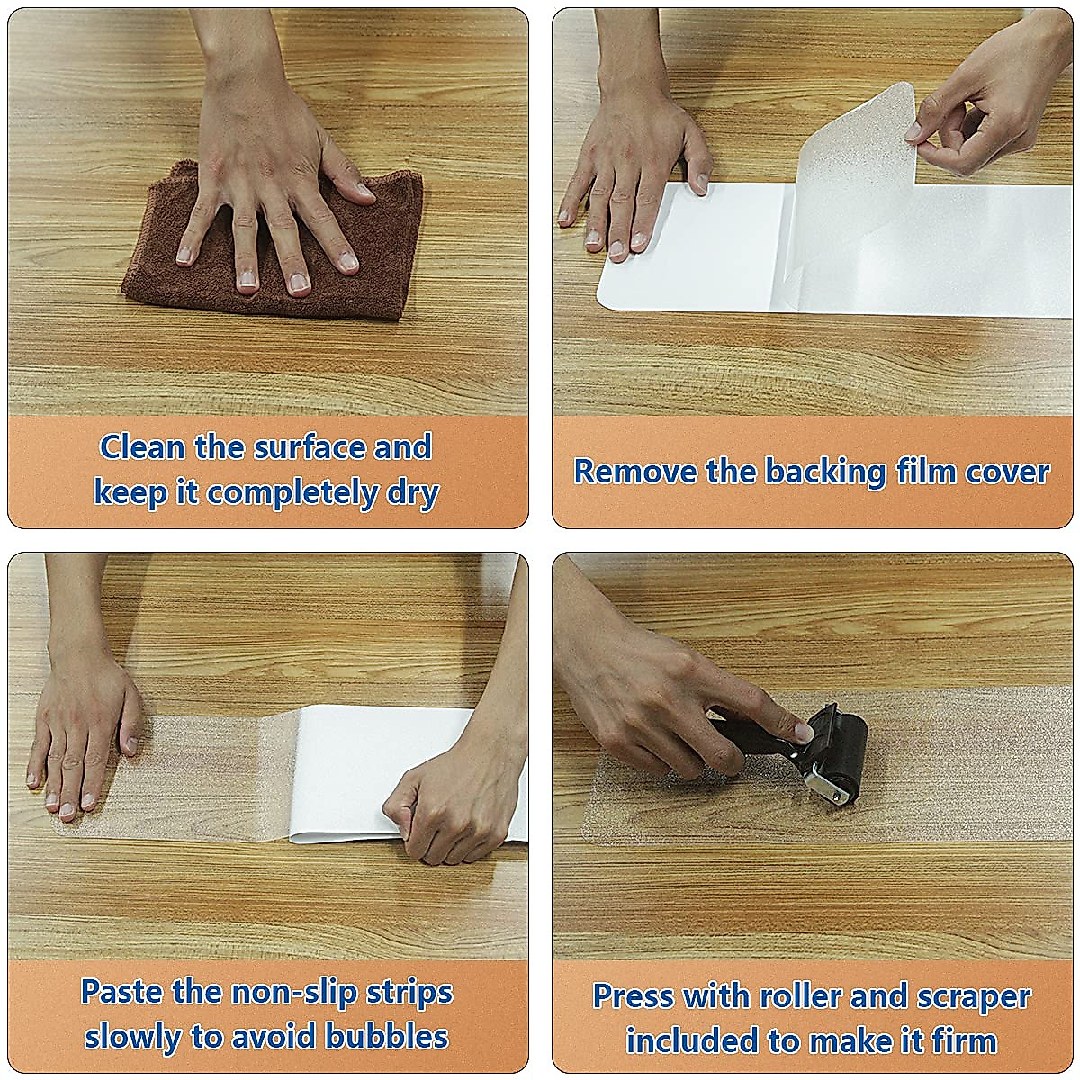 Butizone Stair Treads Non Slip 6" x 30", 15-Pack Pre-Cut Clear Anti Slip Strips for Wooden Steps Indoor, Transparent and Waterproof Grip Tape, Safety for Elderly, Children, and Dogs