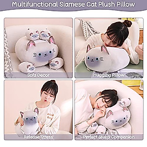 SQEQE Siamese Cat Plush, Cute Siamese Cat Stuffed Animals Mommy with 4 Squishy Kitties in her Tummy, Soft Siamese Cat Plushies Pillow Gifts for Kids