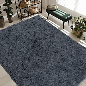 MABOZOO Dark Grey 9x12 Fluffy Area Rug for Living Room,Modern Extra Large Plush Shag Carpet for Bedroom,Fuzzy Faux Fur Non Slip Indoor Floor Rug for Dorm,Soft Throw Rugs for Nursery/Office,Home Decor