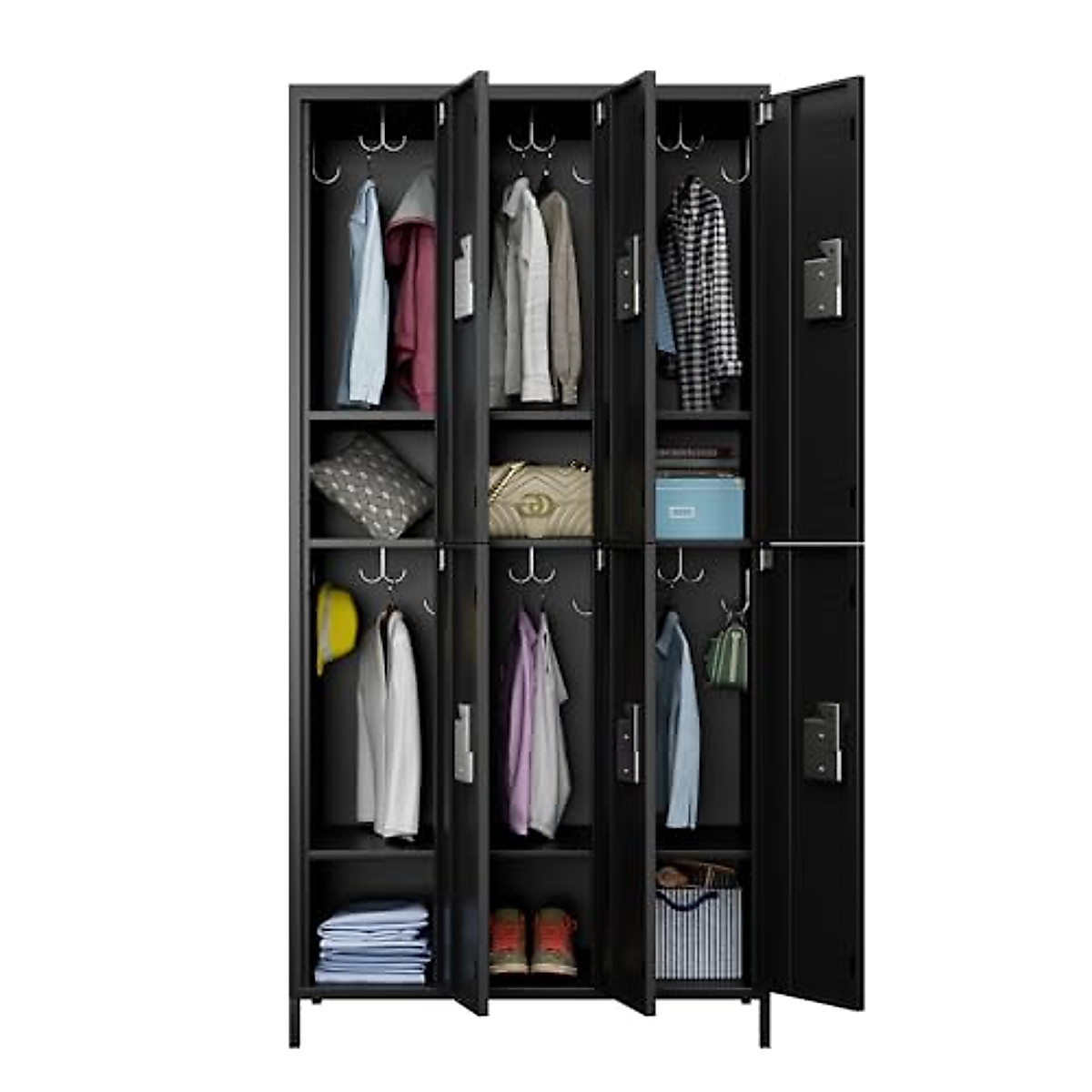 METAN Metal Locker for School Office Gym Bedroom,6 Doors Steel Storage Locker Cabinet for Employees,Industrial Storage Locker with 1 Shelves,Assembly Required (6 Door-Black)