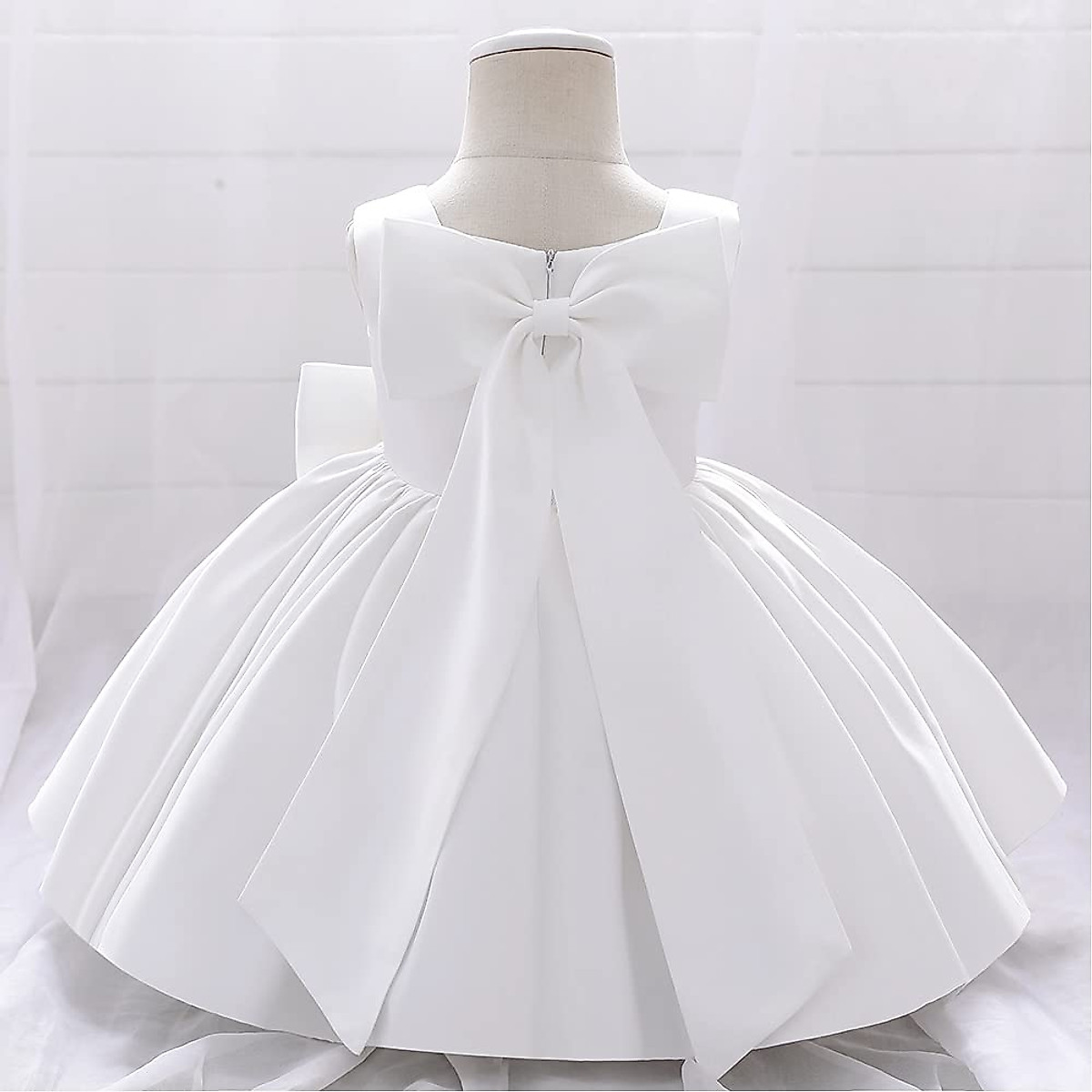 Flower Girls Bowknot Tutu Dress for Kids Baby Wedding Bridesmaid Birthday Party Pageant Formal Dresses Toddler Little Princess First Communion Baptism Christening Dance Prom Gown White 2-3 Years