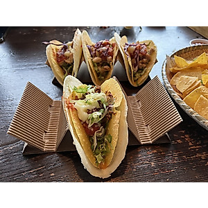 Disposable Taco Holder Stand Up Serving Rack-Holds Up to 3 Tacos, Made of Cardboard Safety&Eco-Friendly for Family or company Party,Restaurant,Outdoor,Wedding,take-out (50, Yellow)