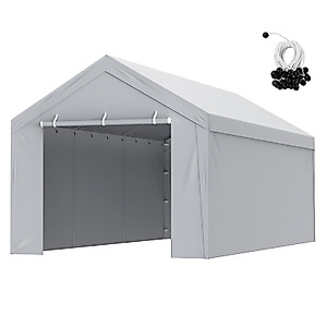 VEVOR Carport Replacement Canopy Cover Top + Side Wall 10 x 20 ft, Garage Tent Shelter Tarp Heavy-Duty Waterproof & UV Protected, Easy Installation with Ball Bungees,Grey (Frame Not Included)