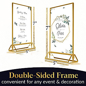 SUPER STAR QUALITY Clear Acrylic 2 Sided Frames with Gold Borders and Vertical Stand (Pack of 12)) | Ideal for Wedding Table Number Holder, Double Sided Sign, Clear Photos, Menu Holders