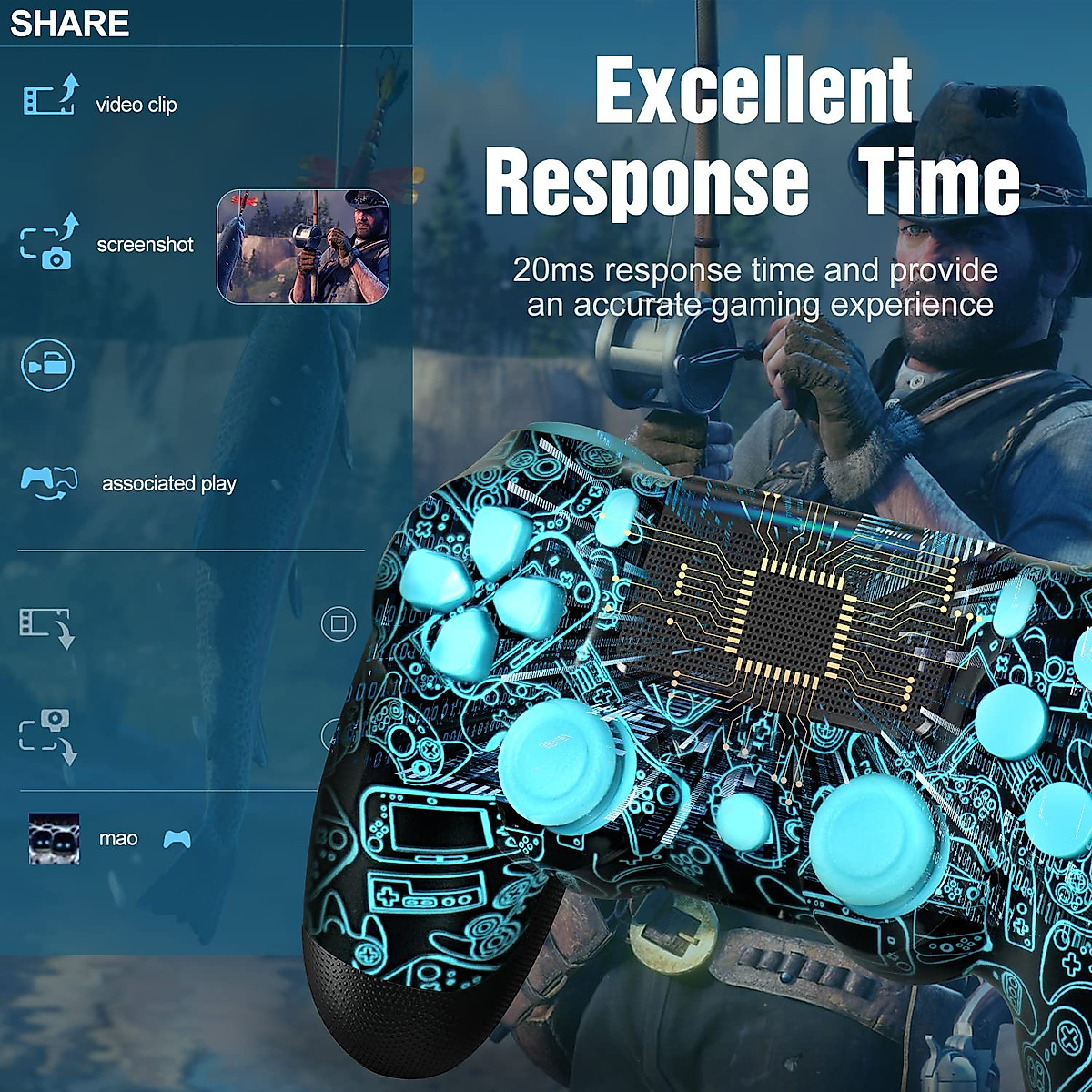 Wireless Controller for P4/Slim/Pro/PC, Remote Controller with Dual Vibration, Audio Gyro, Double Vibration Function