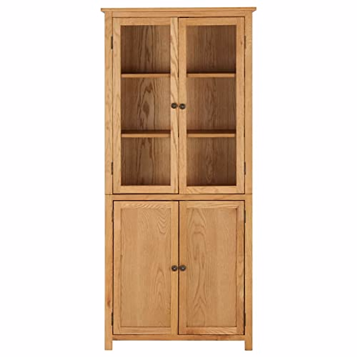 Tidyard Bookcase with 2 Glass Doors and 2 Wooden Doors Cabinet Oak Wood Book Display Cabinet Organizer for Living Room, Bedroom, Home Furniture 31.5 x 13.8 x 70.9 Inches (W x D x H)
