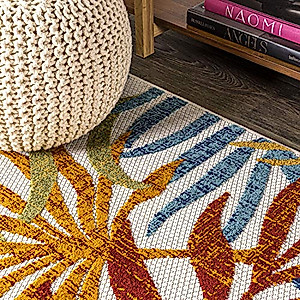 JONATHAN Y AMC100B-3 Tropics Palm Leaves Indoor Outdoor Area Rug Bohemian Floral Easy Cleaning High Traffic Bedroom Kitchen Backyard Patio Porch Non Shedding, 3 X 5, Cream/Orange
