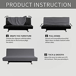 Easy-Going Stretch Futon Slipcover Armless Futon Bed Cover Furniture Protector Without Armrests with Elastic Bottom for Kids, Soft Jacquard Fabric Small Checks (Large, Grey)