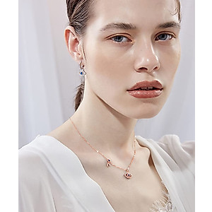 PAENENPH 14K Gold Moissanite Evil Eye Necklace, Sapphire Necklace for Women, Evil Eye Pendant, Gift for Her (Rose, 14K)