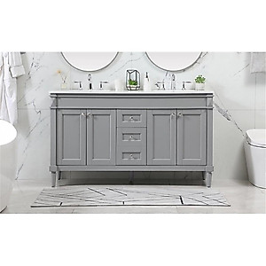 Elegant Decor Indoor Modern Under Sink Bathroom Fixtures Storage Organizer Cabinet 60 inch Double Bathroom Vanity - Grey