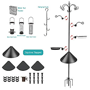 Bird Feeding Station Kit Bird Feeder Pole Wild Bird Feeder Kit with Squirrel Baffle and Suet Cage Mesh Tray Fruit Hook Double W Hook for Attracting Wild Birds