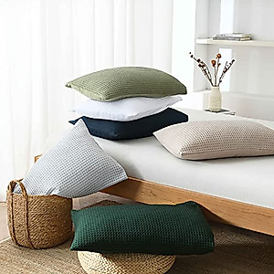 Moonline Duvet Cover Set,Textured Waffle Weave Olive Green Sage Duvet Cover King Size,Soft and Breathable Duvet Cover with Corner Ties (King, Olive Green)