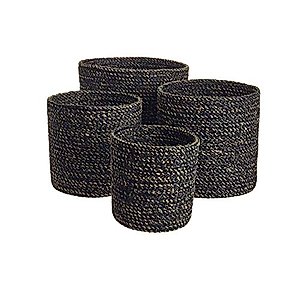 Design Ideas Melia Baskets, Nested Set of 4 Woven Jute Cylinder Containers, Black