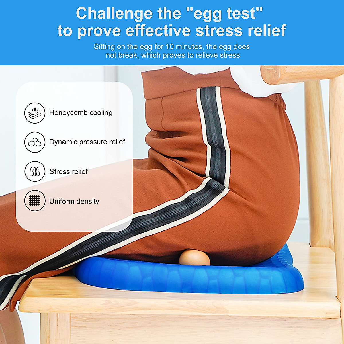 ANXVERS Gel Seat Cushion,Honeycomb Cushion with Non-Slip Cover for Pressure Pain Relief, Superior Comfort and Softness, Breathable Home Chair Cushion for Car Seat or Office Chair 14''x17''x1'' -Blue