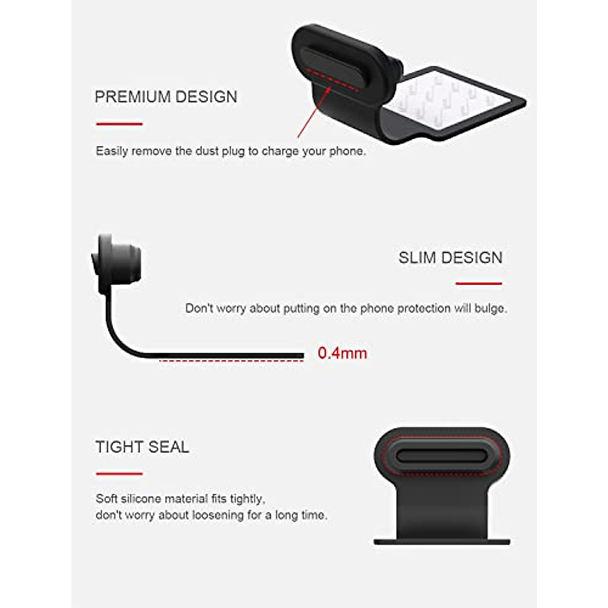 Gavemi USB C Dust Plug, for Phone USB Type C Port Dust Cover Cap, 2 Pack (Black)