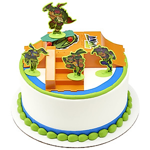 DecoSet® Teenage Mutant Ninja Turtles TMNT-RISE UP! Cake Topper, 6-Piece Birthday Decoration for Cakes and Cupcakes, Surprise Your TMNT Fan with ALL the Characters and Interactive Skateboard