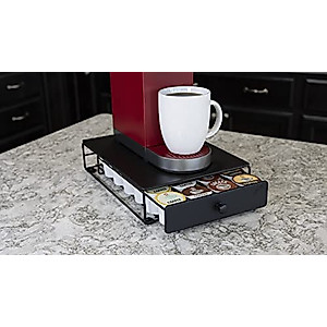 Nifty Coffee Pod Mini Drawer – Black Finish, Compatible with K-Cups, 24 Pod Pack Holder, Non-Rolling, Under Coffee Pot Storage, Sliding Drawer, Home Kitchen Counter Organizer
