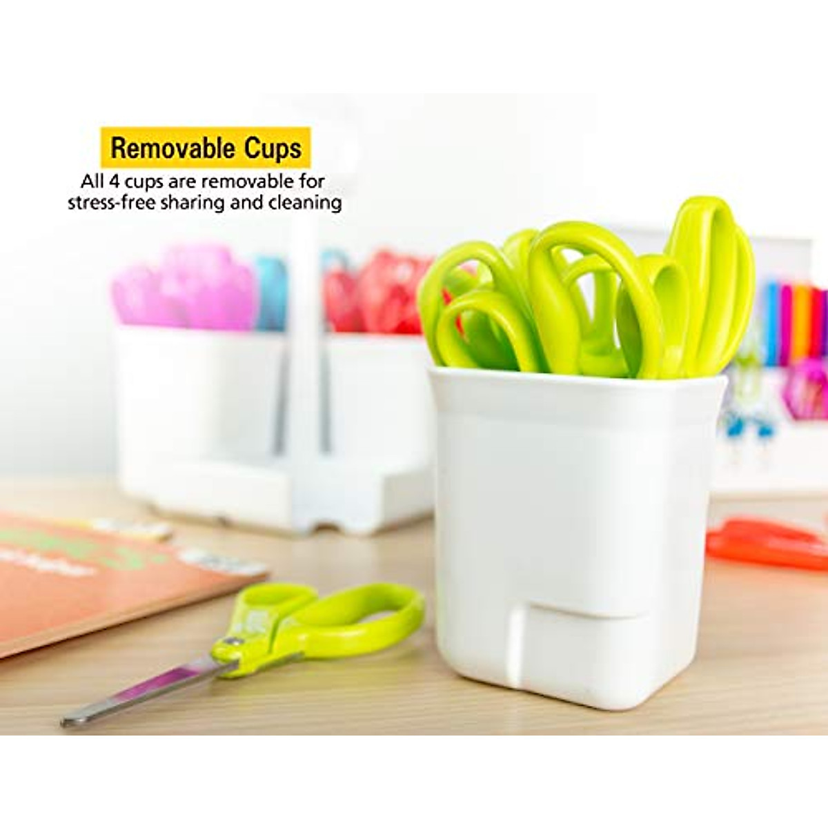 Stanley Removable 4 Cup Office Supplies Organizer Caddy for Scissors, Pens, Pencils, Notepads Art Supplies and other Desk Essentials, White (SCICAD)