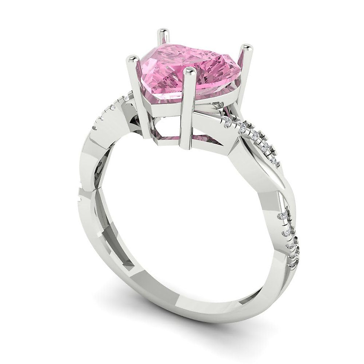Clara Pucci 2.16ct Heart Cut Criss Cross Twisted Solitaire Halo Pink Diamond VVS1 Designer Modern Statement Ring 14k White Gold