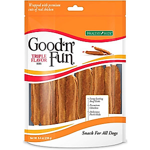 Healthy Hide Good 'n' Fun Triple Flavor Ribs - Rawhide, Chicken & Pork Hide 8.4 oz - Pack of 2