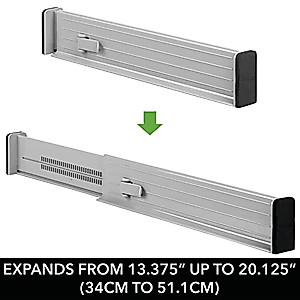 mDesign Expandable Dresser Drawer Divider with Foam Ends, Drawer Divider Locks in Place, Separators for Clothing and Accessories in Closet or Dresser Drawer, Ligne Collection, 8 Pack, Gray/Black