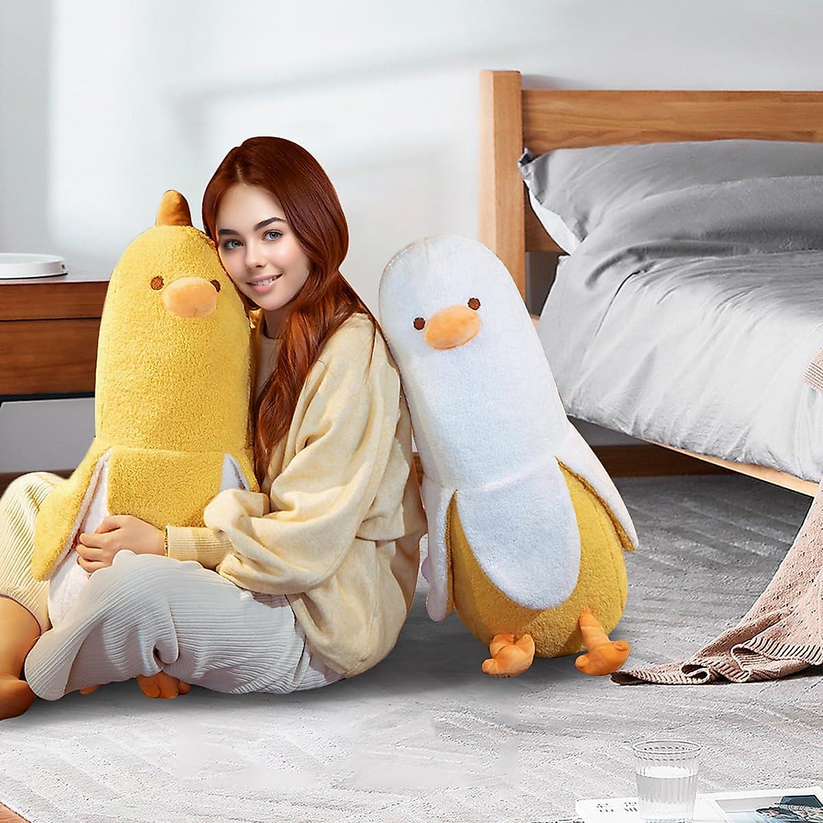 FIONOUT Banana Duck Plush, Cute Stuffed Animal, Funny Pillow Toy for Girls & Boys, White, 50CM/19.6 in