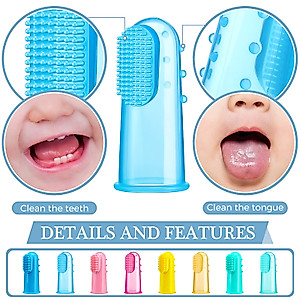 Zopeal 8 Sets Baby Finger Toothbrush for Toddler Kids Silicone Soft Finger Toothbrush for Infant Toddler Training Teething Oral Cleaning Massaging