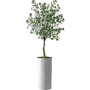 Artificial Tree in White Marble Effect Planter, Fake Eucalyptus Silk Tree for Indoor and Outdoor Home Decoration - 66" Overall Tall (Plant Pot Plus Tree)