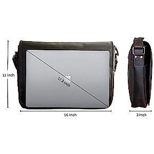 RUSTIC TOWN Leather Messenger Bag for Men Women - Top Grain Leather Laptop Satchel Office Shoulder Bag (16-Inch, Dark Brown)