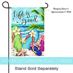 Morigins Flip Flops on Summer Beach Life is good Decorative Welcome Garden Flag 12.5X18 inch