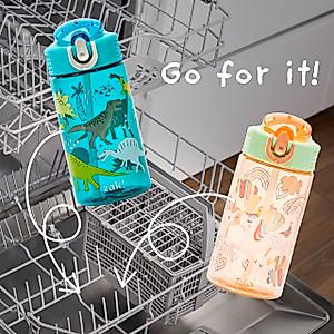 Zak Designs Kids Water Bottle For School or Travel, 16oz Durable Plastic Water Bottle With Straw, Handle, and Leak-Proof, Pop-Up Spout Cover (Unicorn)