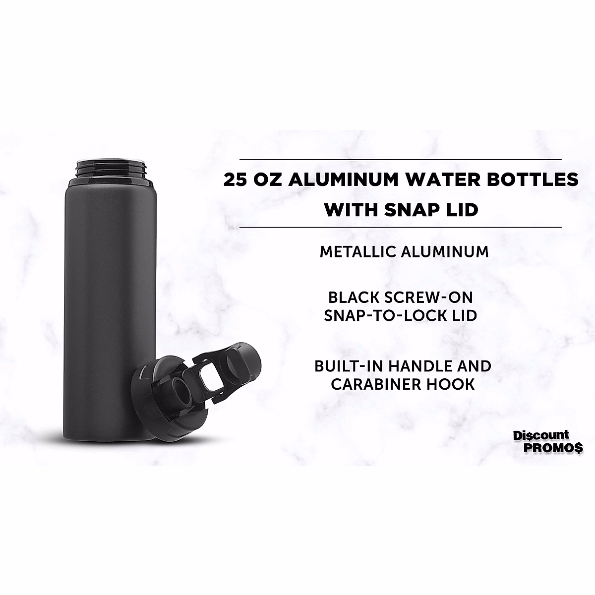 DISCOUNT PROMOS Aluminum Water Bottles with Snap Lids 25 oz. Set of 10, Bulk Pack - Reusable, Great for Gym, Hiking, Cycling, For School - Charcoal