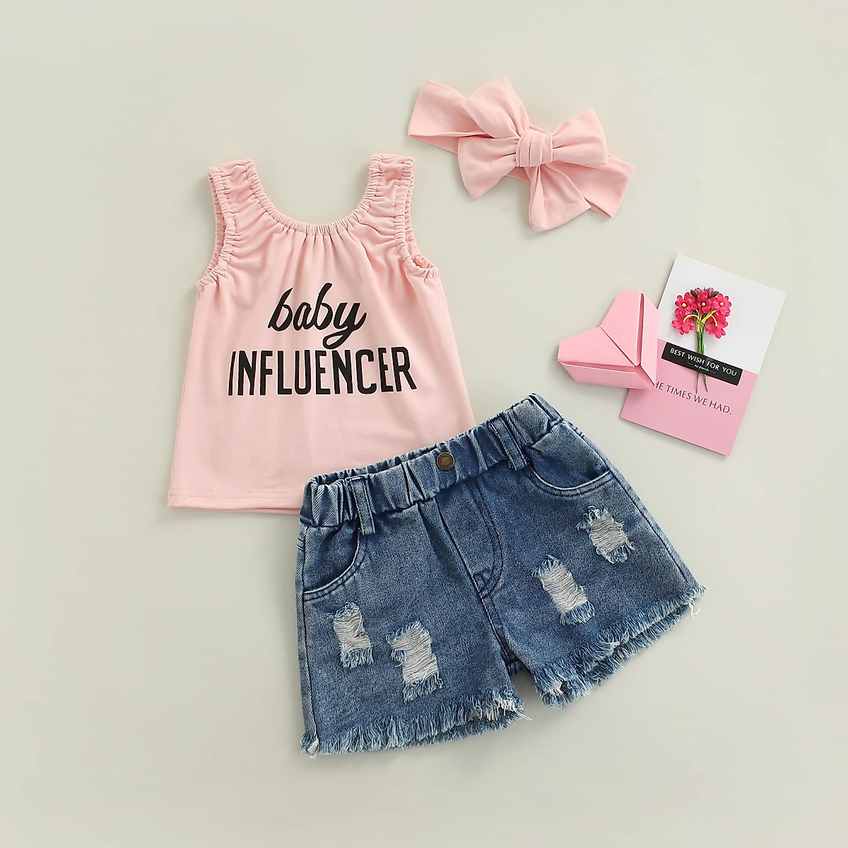 Toddler Baby Girls Summer Clothes Short Sleeve T Shirts Denim Distressed Shorts 2Pcs Outfit 1T 2T 3T 4T 5T 6T Kids Set (A1 White, 1-2T)