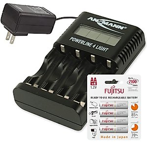 Ansmann 1001-0011-US-590-10 Powerline 4 Light AA/AAA Smart Battery Charger + USB-Port LCD-Display + 4X Fujitsu AA Batteries