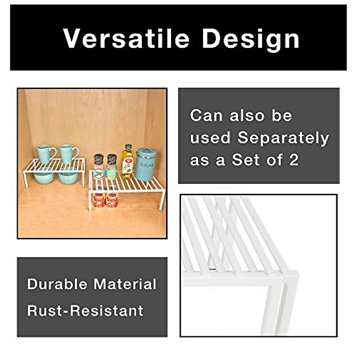 Smart Design Premium Extendable Storage Shelf – Lengthen from 16 to 32.5 in., White – Steel Pantry Organizer with Rust-Resistant Finish and Non-Slip Feet for Easy Home Organization and Storage