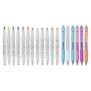 Zebra Pen Journaling and Lettering Set, Includes 6 Highlighters, 6 Brush Pens, and 6 Sarasa Clip Retractable Gel Pens, Pastel Ink Colors, 18-Pack, Multicolor (76018)