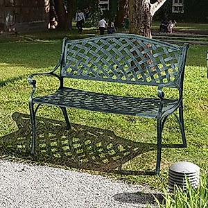 Tangkula Outdoor Garden Bench Park Bench, All-Weather Cast Aluminum Patio Bench Chair Porch Loveseat, Outdoor Furniture for Patio Garden Lawn Park Deck Path