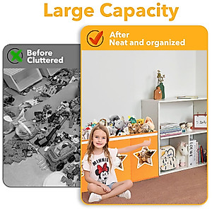 Extra Large Toy Box Chest, Toy Storage Organizer Bins with Transparent Windows, Foldable Storage Box for Kids,Boys,Girls,Toddler,Nursery Room,Playroom(Orange Srar)