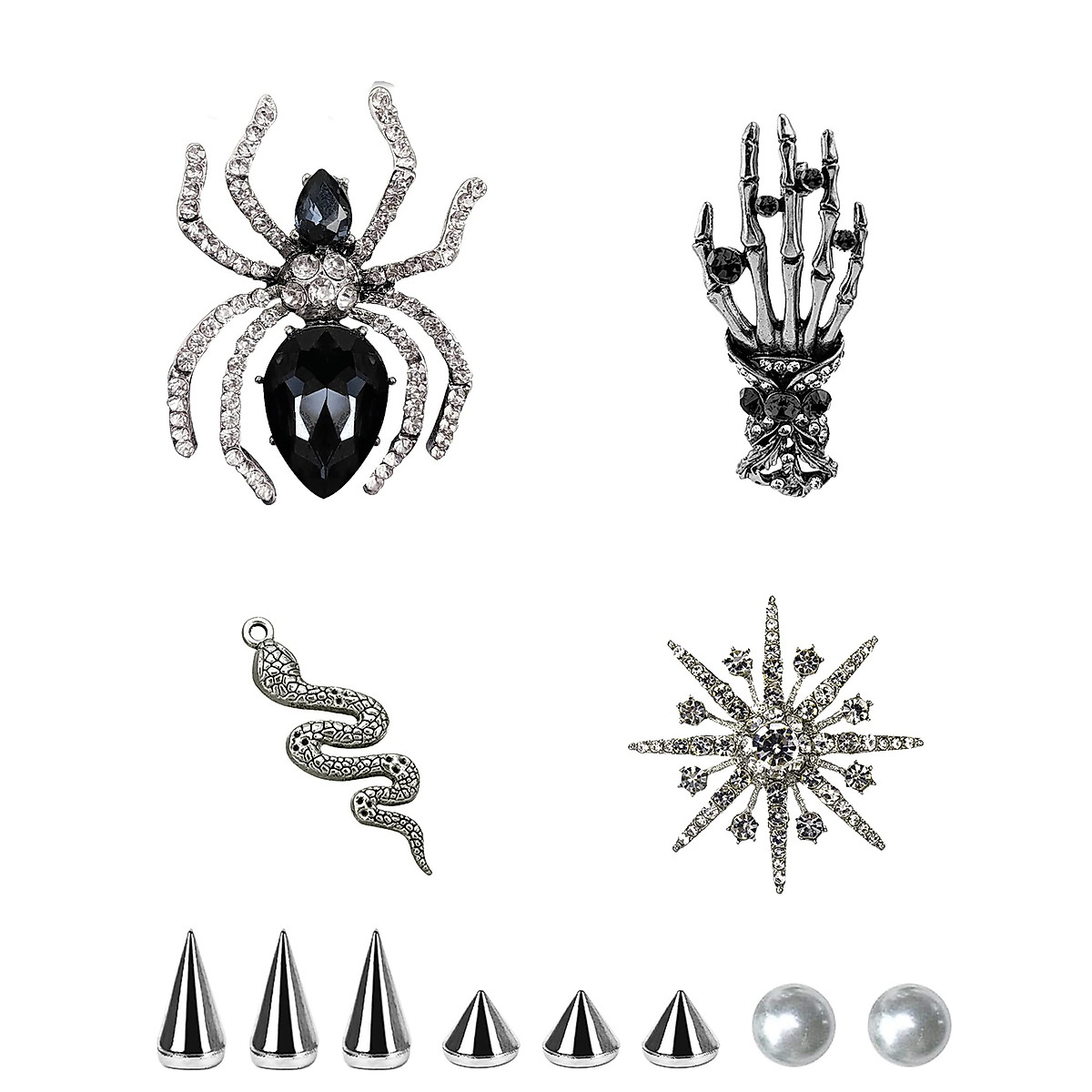 ZOKUZO Goth Bling Croc Charms Women Cute Designer Sliver Butterfly Punk Metal Jewels Rhinestone Gems Diamond Chains Crock Pins Shoe Charms Decorations Accessories for Adults Girl 30pcs