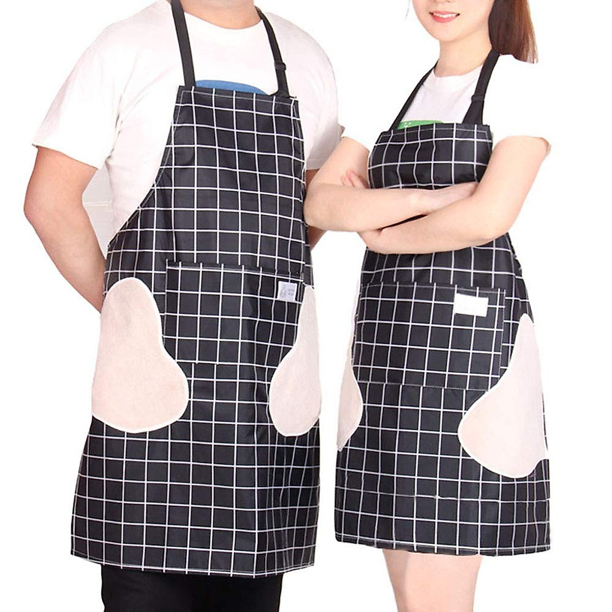 Geounzay Aprons for Men, Cooking Kitchen Aprons, Waterproof Oil-Proof Erasable Hand Adjustable Bib Cooking Aprons with Pockets for Women Men Dishwashing Baking Grill Restaurant Durable Black (Small)