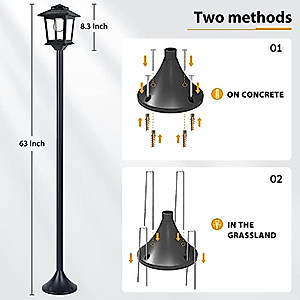 63" Solar Lamp Post Lights Outdoor 2 Pack ,Aluminum Floor Lamp,Waterproof Solar Powered Lights for Garden, Pathway, Yard, Front/ Back Door, Warm White Solar Post Light,Replaceable Bulb, Decoration