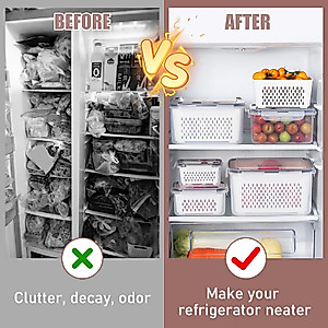 6 Pack Fruit Storage Containers for Fridge with Colander, Food Organizer Container for Keep Vegetables Berries Stay Fresher Longer BPA-Free Dishwasher & Microwave Safe