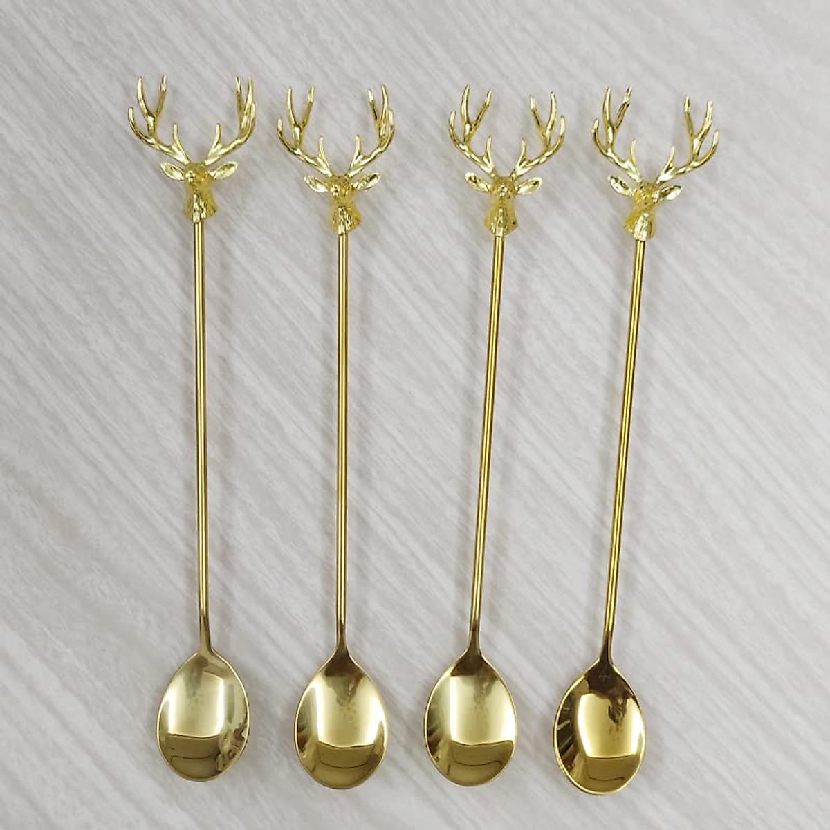 OUKEAI Long handle Iced Tea Spoon 18/8 Stainless steel Mixing scoop Coffee scoop Dessert scoop Fashion moose shape