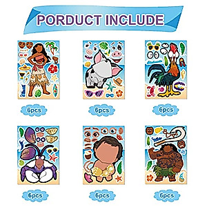 36Pcs Make Your Own Moana Stickers Sheet, Moana Birthday Party Favors for Moana Birthday Party Supplies