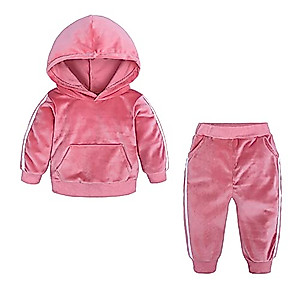 Linjinx Kids Boys Girls Velour Tracksuit Sweatsuits Athletic Hoodie Sweatshirt and Sweatpants Pants Set Pink 6-7 Years