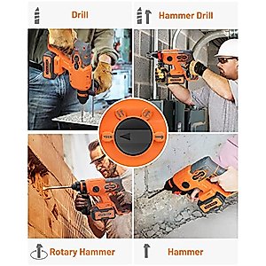 Heywork Cordless Rotary Hammer Drill, 4 Modes Variable Speed and Adjustable Handle, SDS-Plus Chuck Hammer Drill with 21V 2*4.0Ah Li-ion Battery and Charger, Electric Hammer Drill for Wall, Concrete.